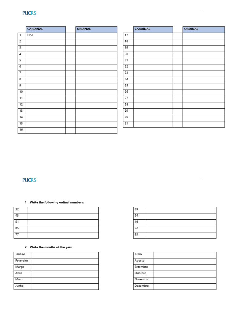 Números Ordinais e Datas em Inglês | PDF