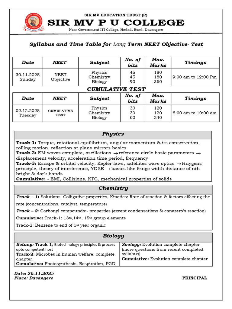 FINAL WEEKEND Long Term Syllabus Circular 2024 Copy 1 | PDF | Physics ...