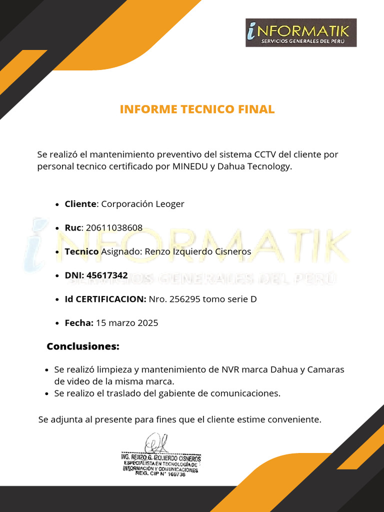 Mantenimiento CCTV Corporación Leoger | PDF