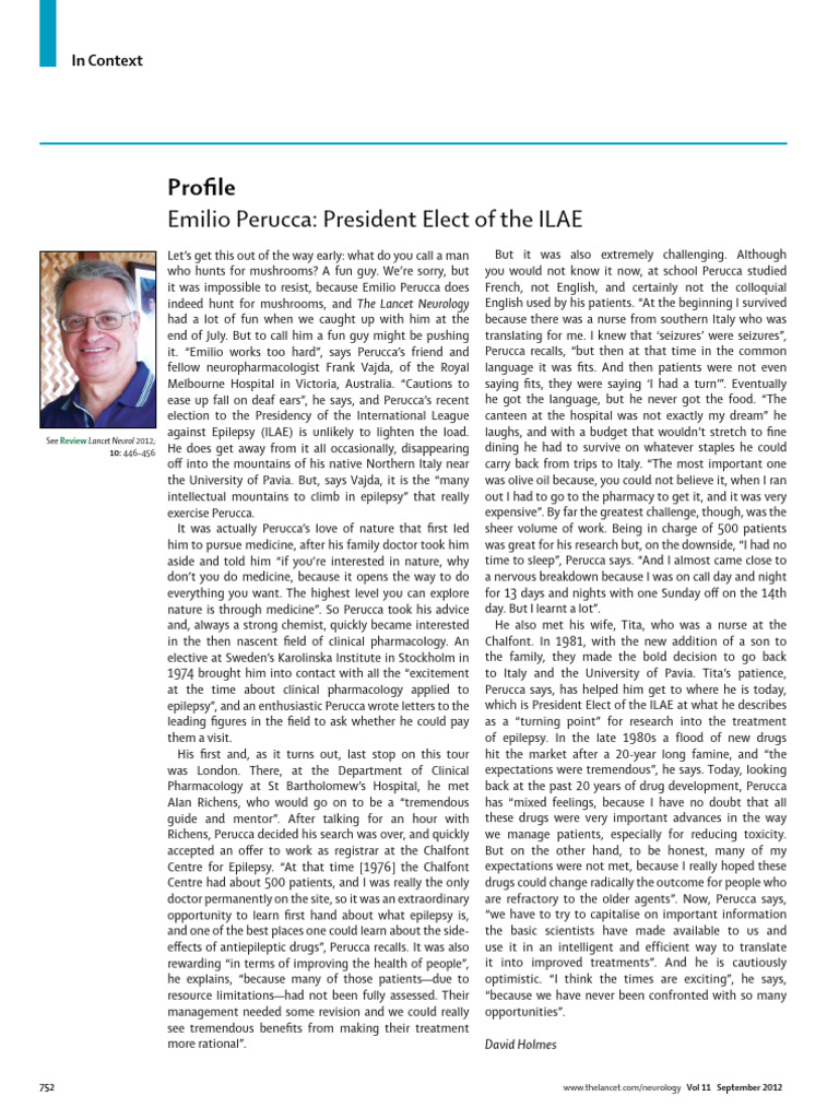 Emilio Perucca President Elect of The ILAE - Laneur | PDF | Epilepsy ...