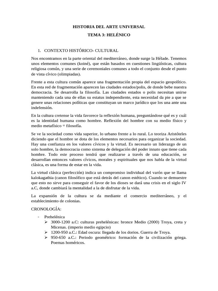 ARTE UNIVERSAL Tema 3 HELENISTICO | PDF | Antigua Grecia | Creta