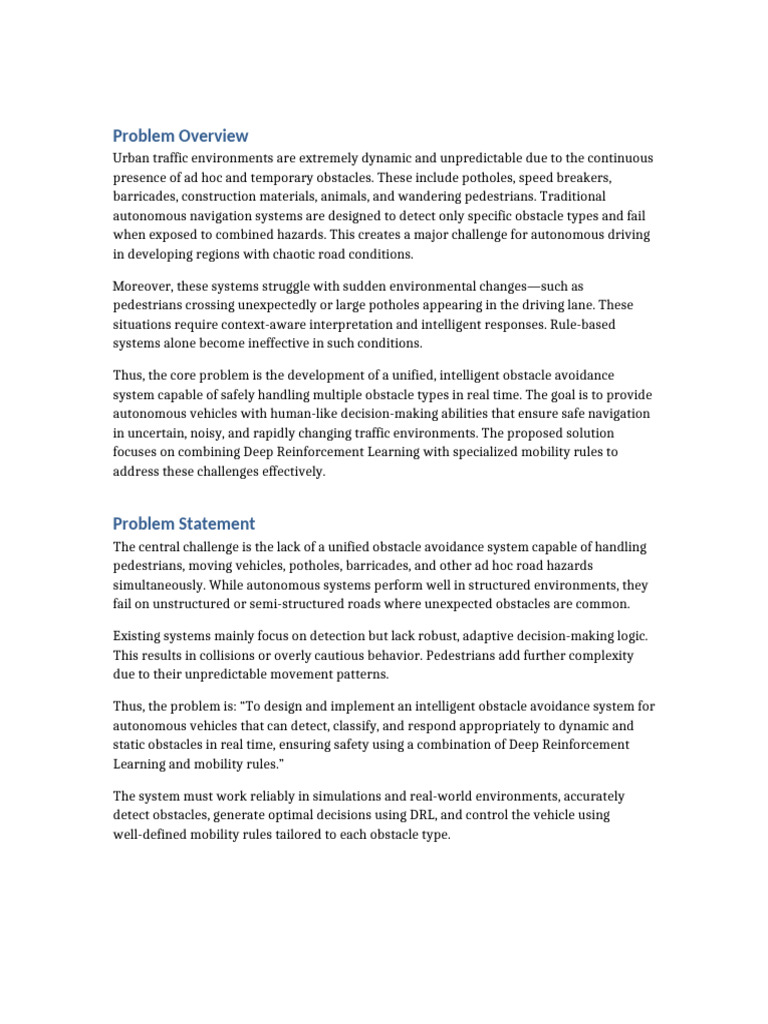 Intelligent Obstacle Avoidance for Autonomous Vehicles | PDF ...