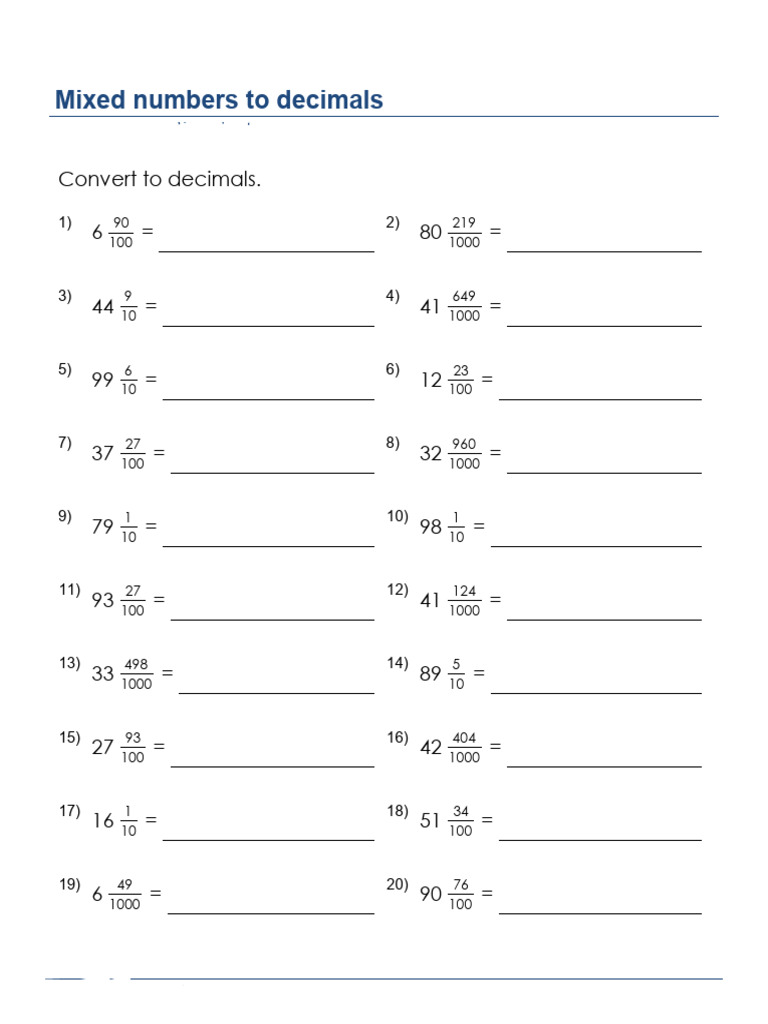 Grade 5 Mixed Numbers To Decimals C | PDF