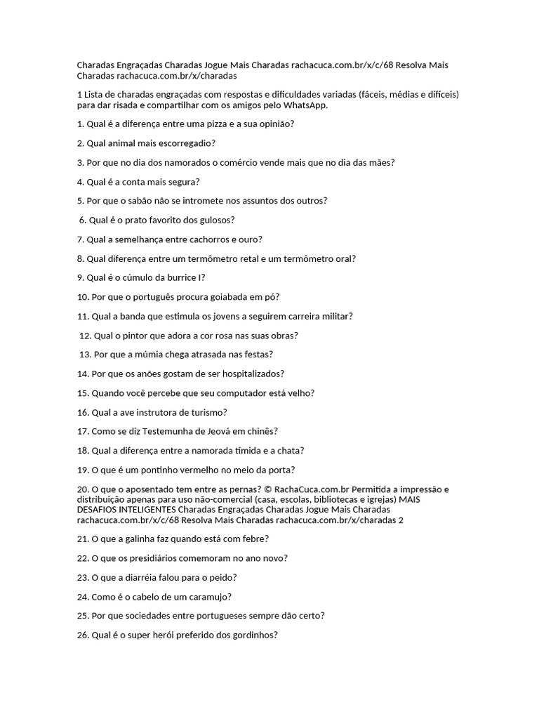 Charadas Engraçadas para Compartilhar | PDF