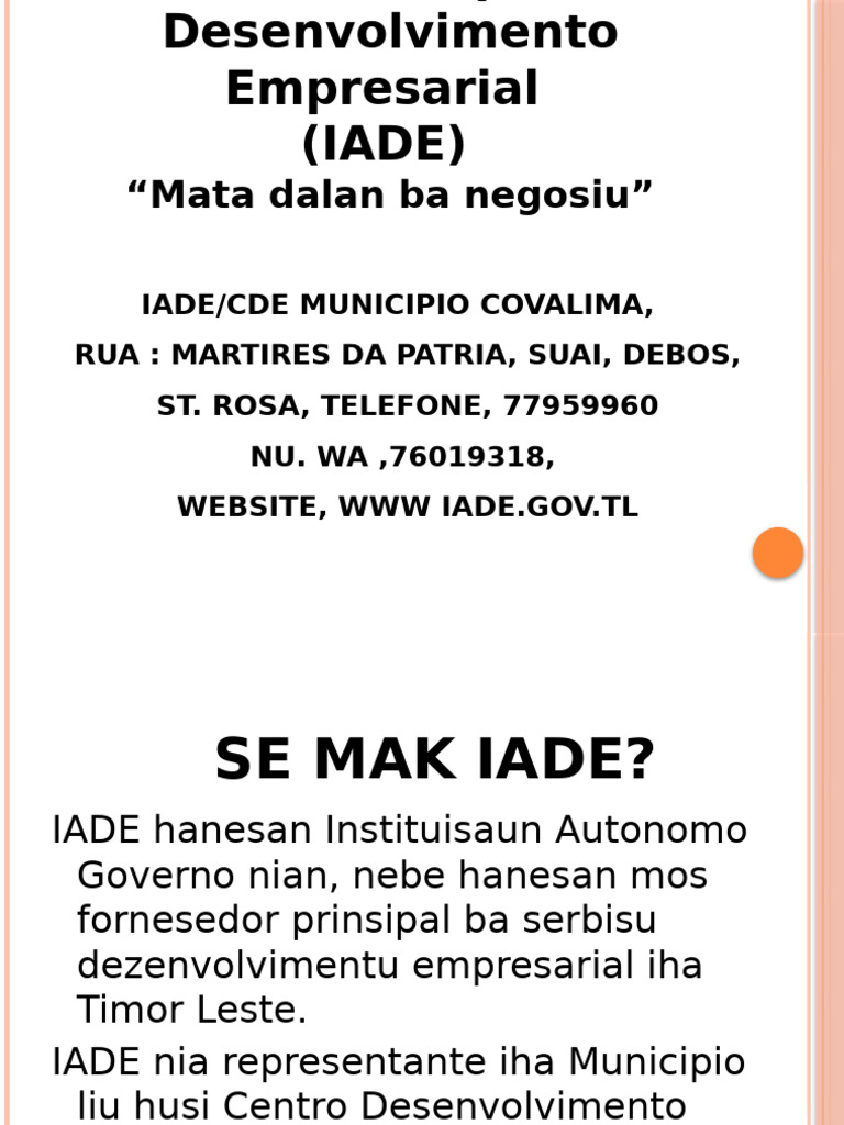 Servicios de IADE para Empresarios en Timor | PDF