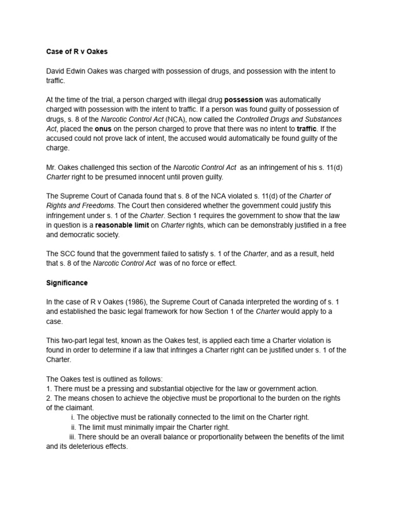CLU3M - Case of R V Oakes | PDF