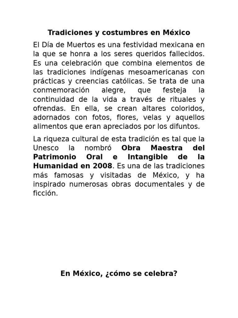 Tradiciones y Costumbres en México | PDF