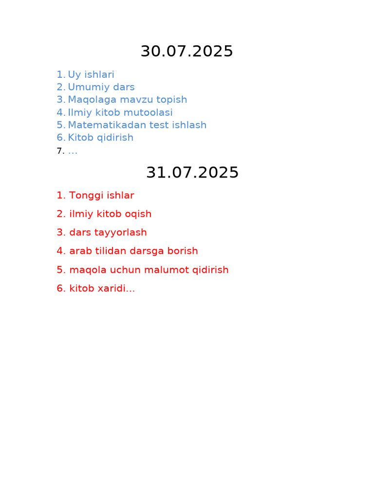 Uy Ishlari 2. Umumiy Dars 3. Maqolaga Mavzu Topish 4. Ilmiy Kitob ...