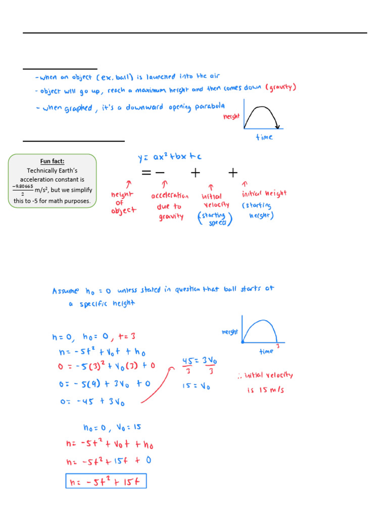 Quadratic Trajectory Word Problems | PDF