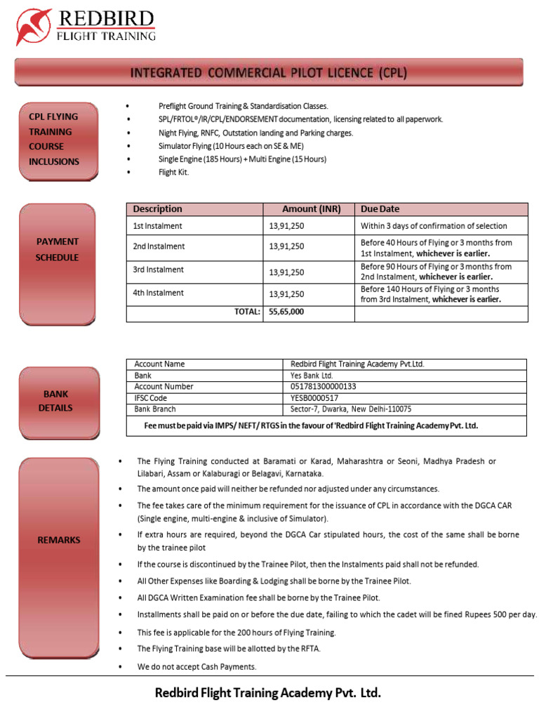 CPL Flying Training Payment Schedule | PDF | Payments