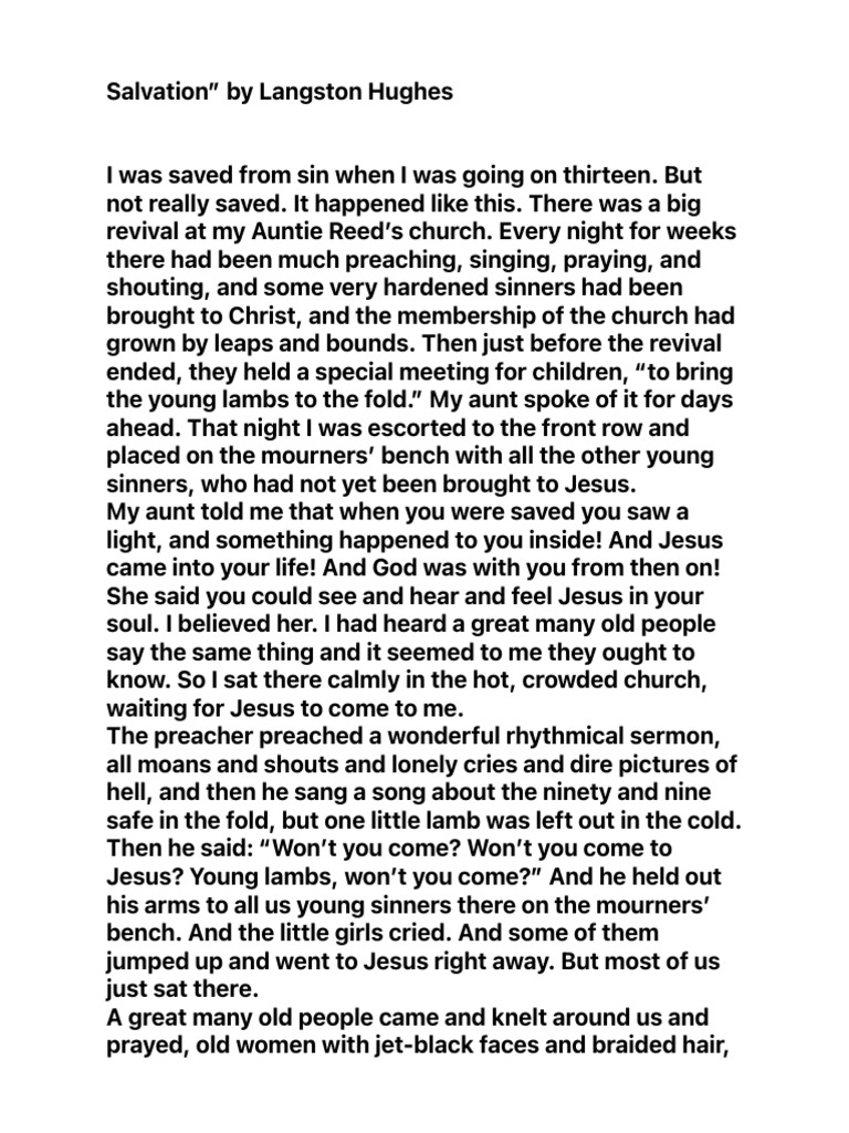 Salvation" by Langston Hughes | PDF | Sin | Sermon