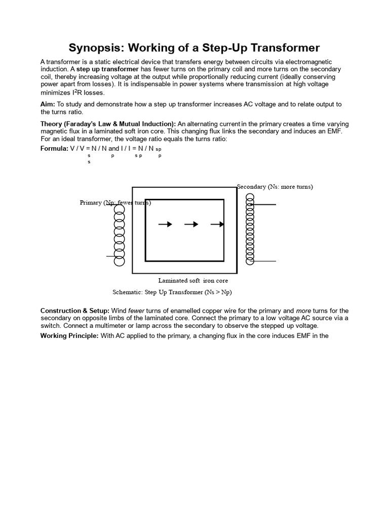 Step Up Transformer Synopsis With Diagram2 | PDF | Transformer | Electromagnetic Induction
