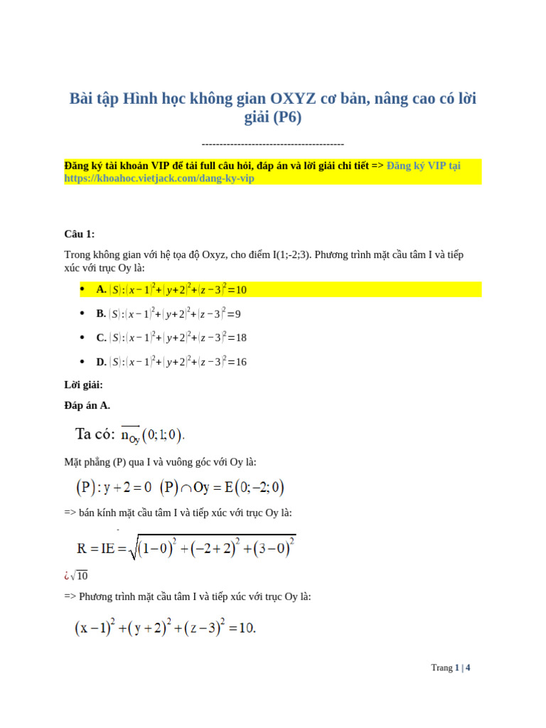 Bai Tap Hinh Hoc Khong Gian Oxyz Co Ban Nang Cao Co Loi Giai p6 2025-10 ...
