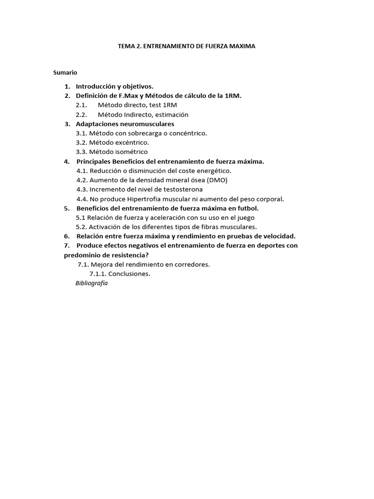 Tema 2 Fuerza Maxima | PDF | Contracción muscular | Entrenamiento de fuerza