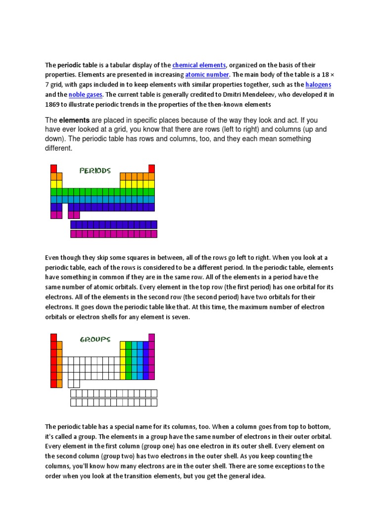 The Periodic Table Is A Tabular Display of The Chemical Elements | PDF ...