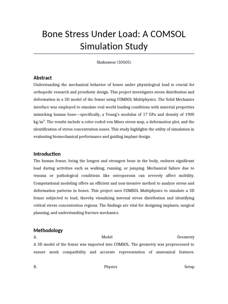 Bone Stress Under Load COMSOL Report | PDF | Stress (Mechanics ...