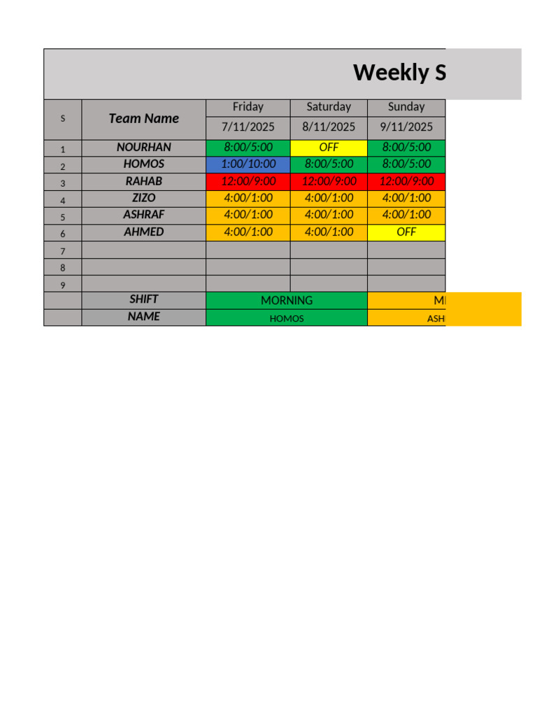 Weekly Schedule Week: Team Name | PDF