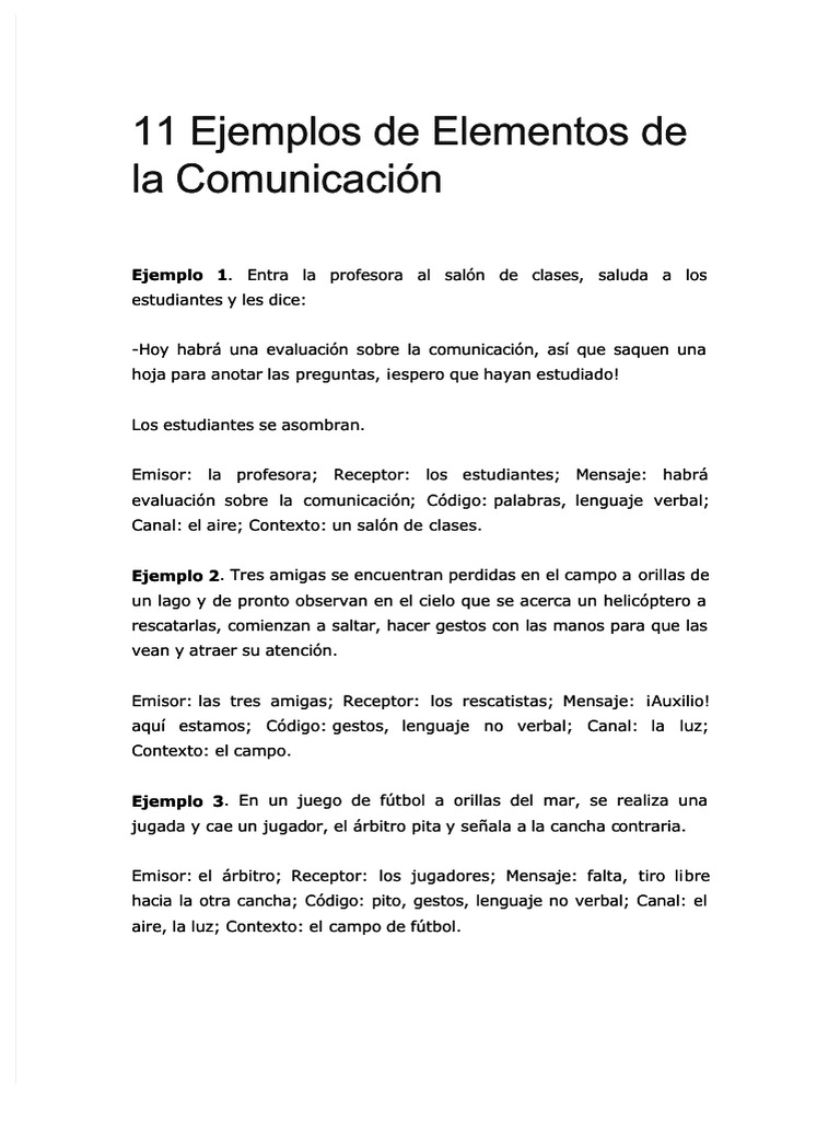 PDF 11 Ejemplos de Elementos de La Comunicacion Compress | PDF ...