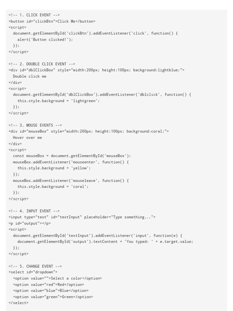 JavaScript Event Handling Examples | PDF | Software | Graphical User ...