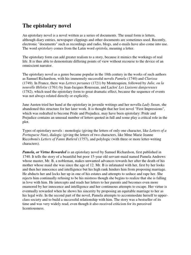 Epistolary Novel | Clarissa | Fiction Forms