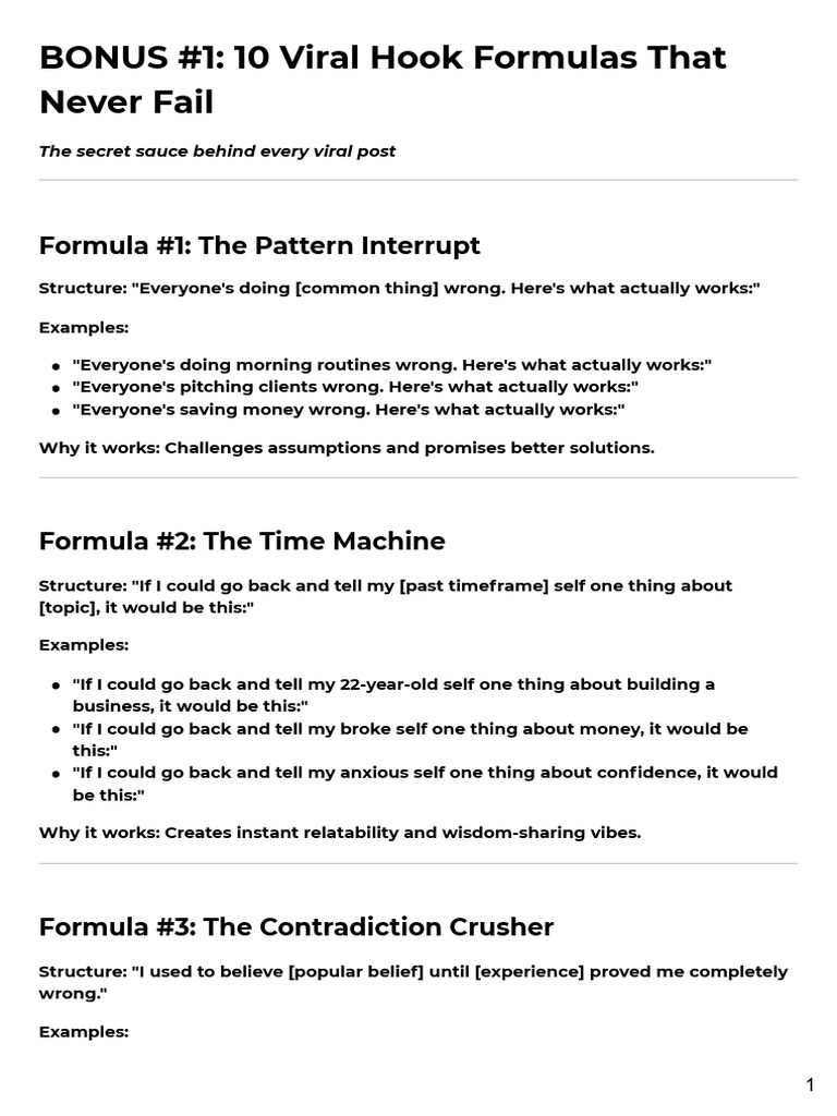 10 Viral Hook Formulas for Success | PDF