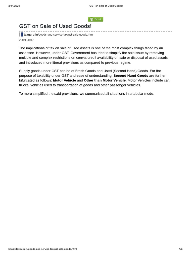 GST On Sale of Used Goods! | PDF | Public Finance | Taxation