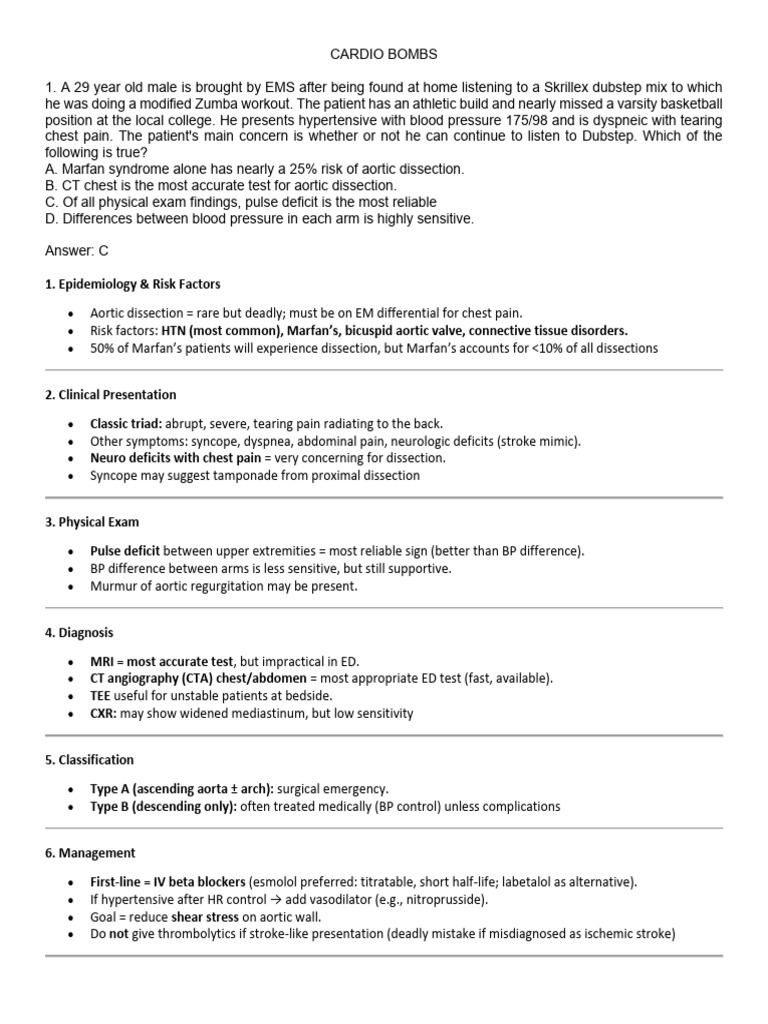 CARDIO Review Handout | PDF | Internal Medicine | Cardiovascular System