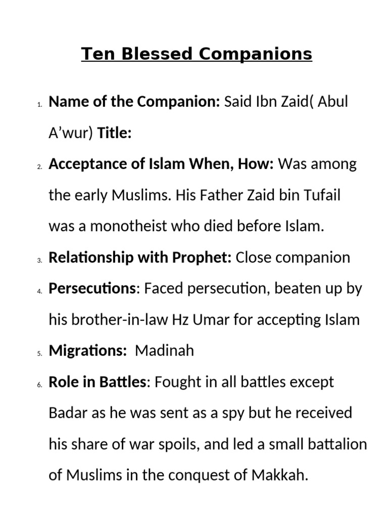 Life of Said Ibn Zaid: Early Muslim Companion | PDF
