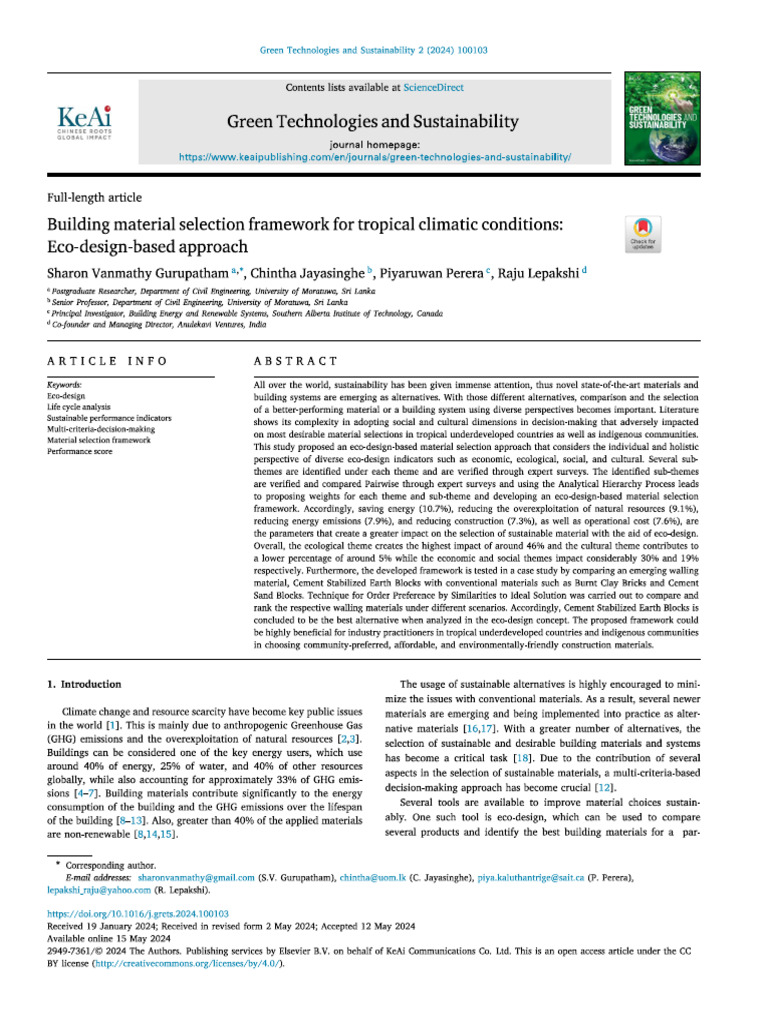 Building Material Selection Framework For Tropical Climatic Conditions ...