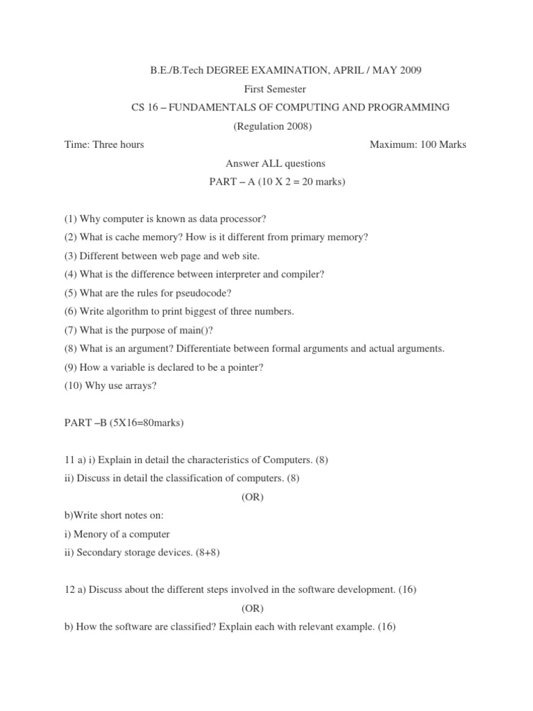 Foc Anna Univ Ques Pdf C Programming Language Pointer Computer Programming