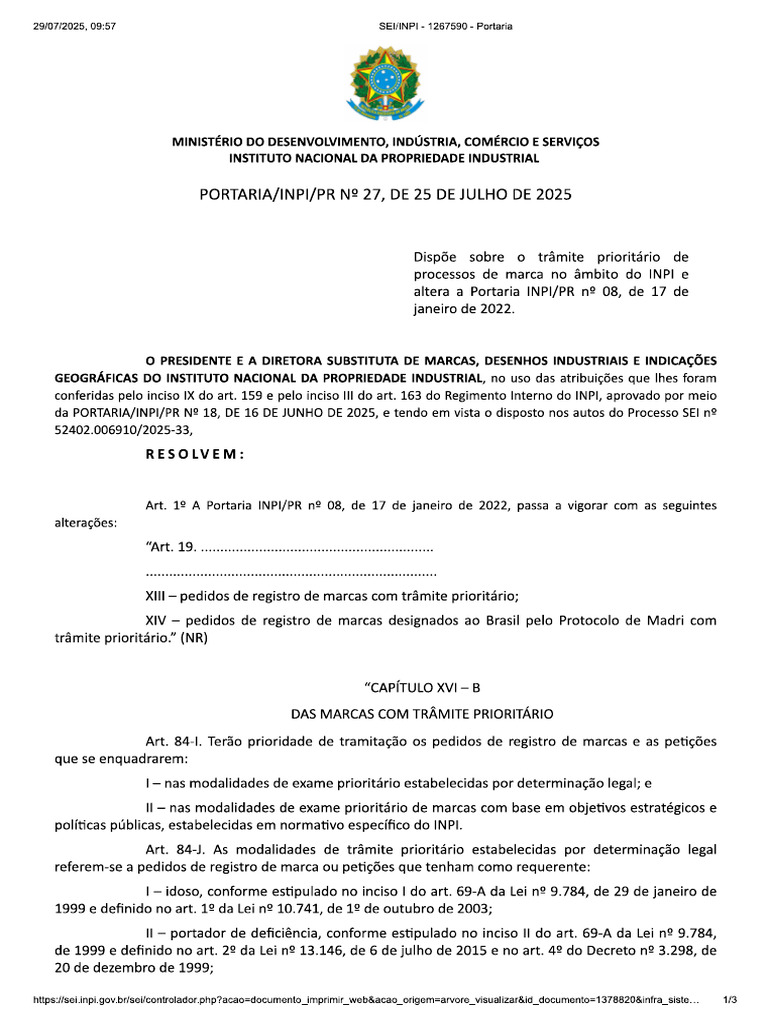 27-2025-Trâmite Prioritário de Processo de Marca e Alteração Da ...