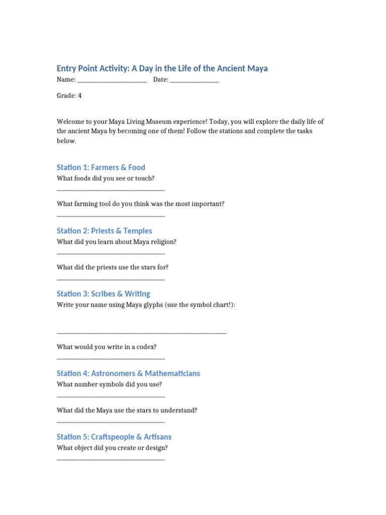 Maya Living Museum Worksheet | PDF