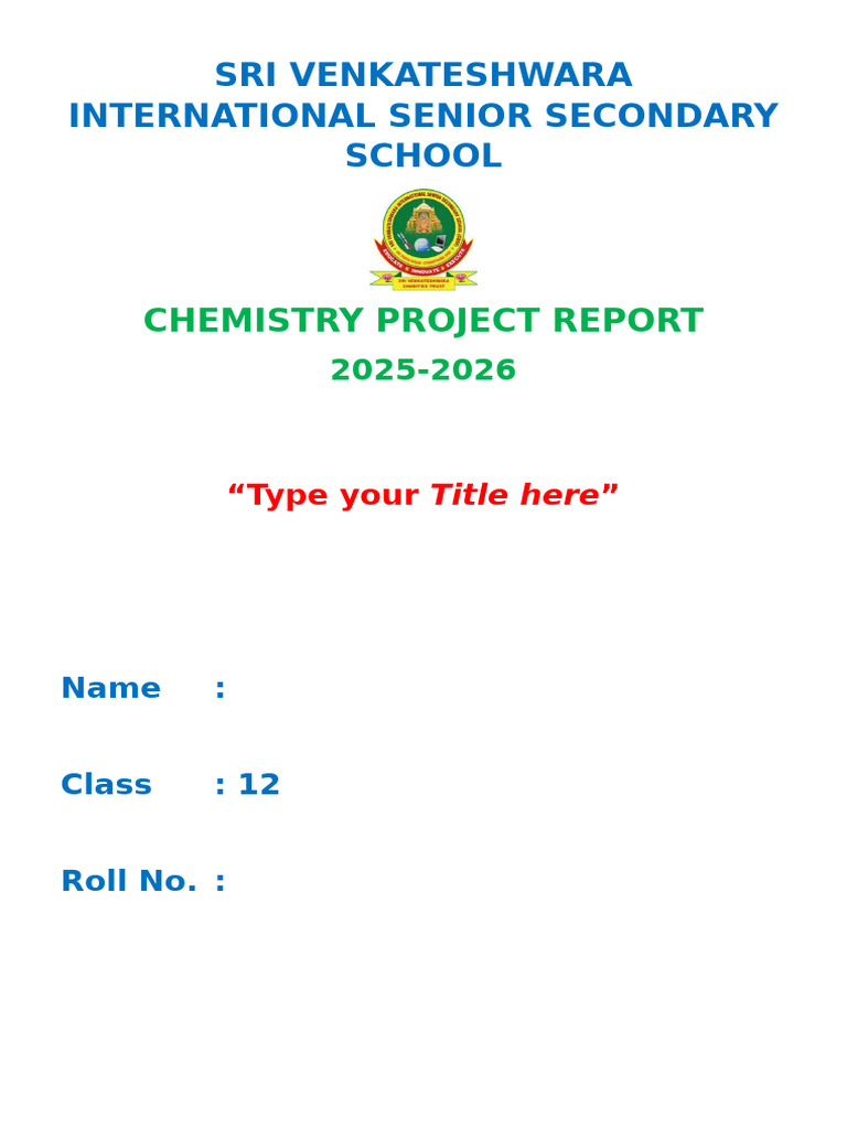 Chemistry Project (Front Page, Certificate & Declaration) | PDF