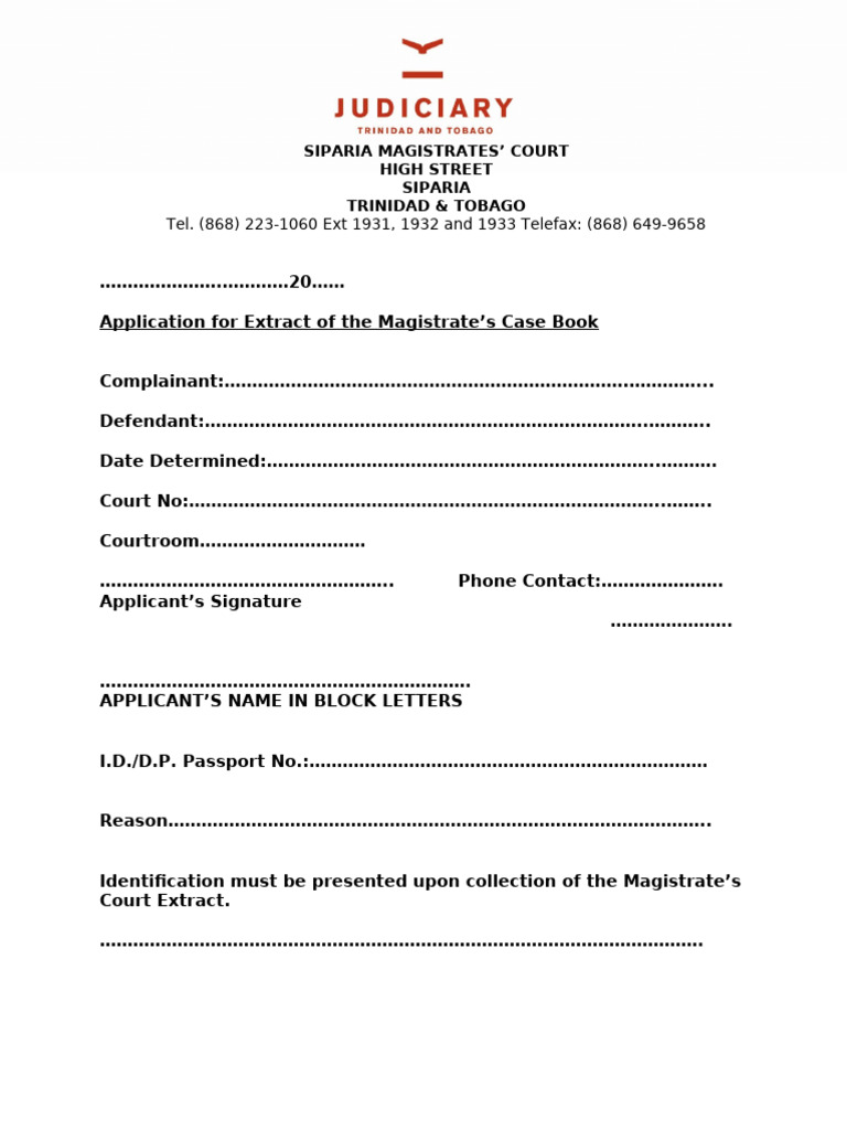 Magistrate's Court Extract Application Form | PDF