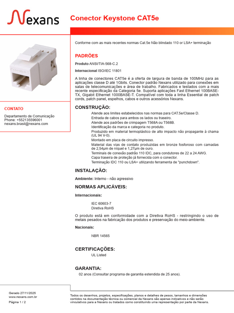 Item 22 Nexans_Conector Keystone CAT5e | PDF | Conector elétrico ...