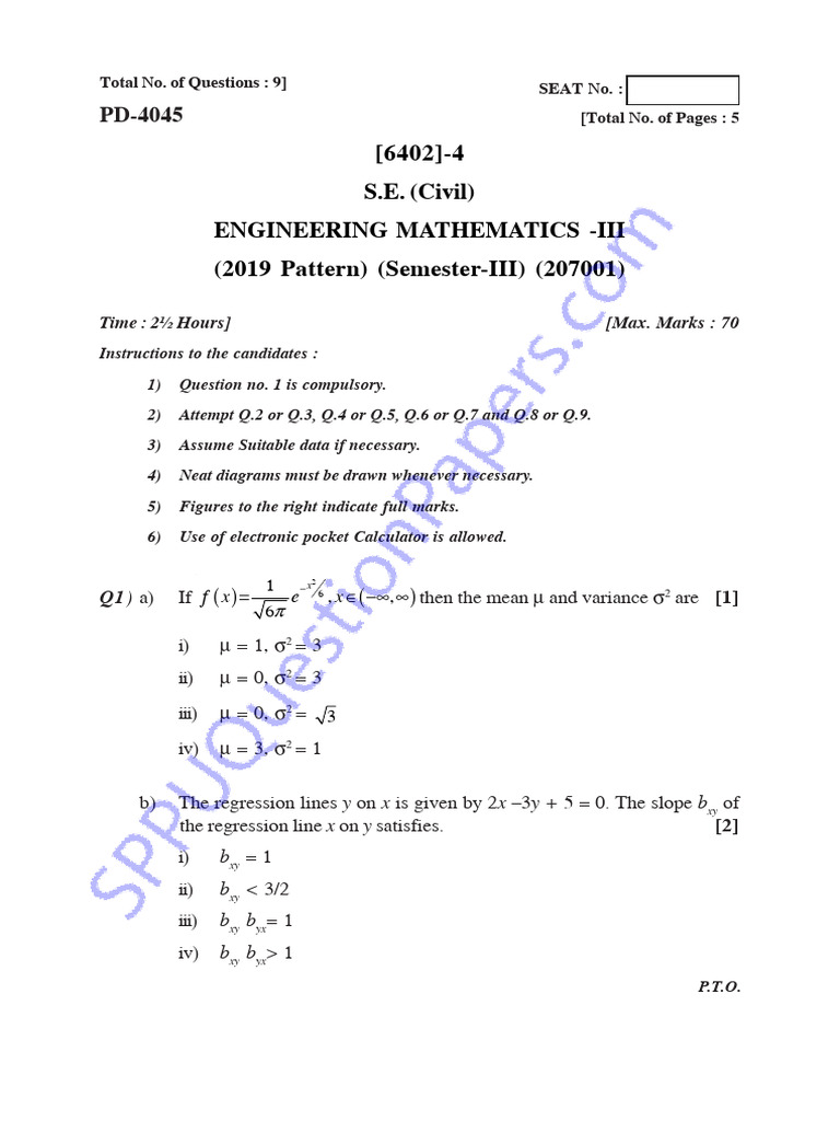 Engineering Mathematics III Exam Paper | PDF | Mathematics | Applied ...