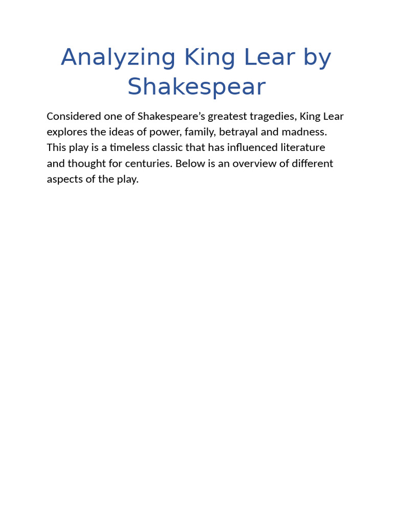 Analyzing King Lear by Shakespear | PDF