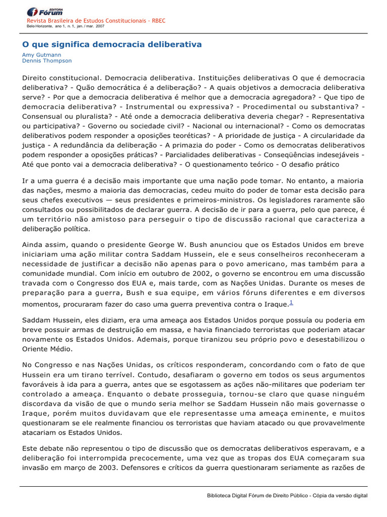 Amy Gutmman e Dennis Thompson - o Que Significa Democracia Deliberativa ...