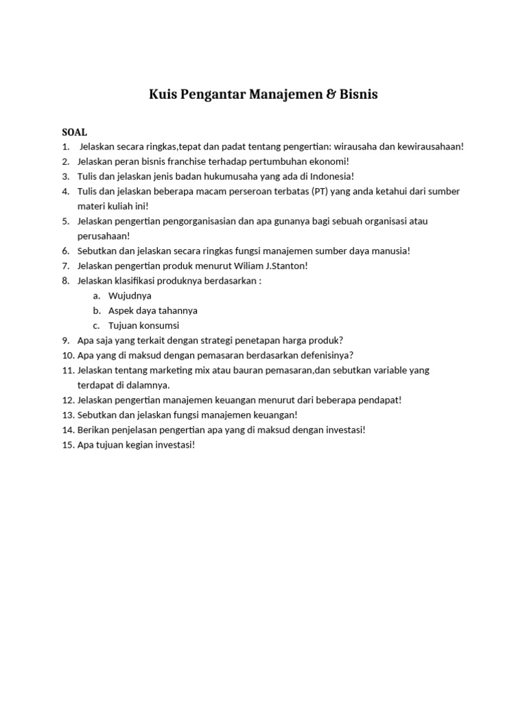 Kuis Pengantar Manajemen | PDF