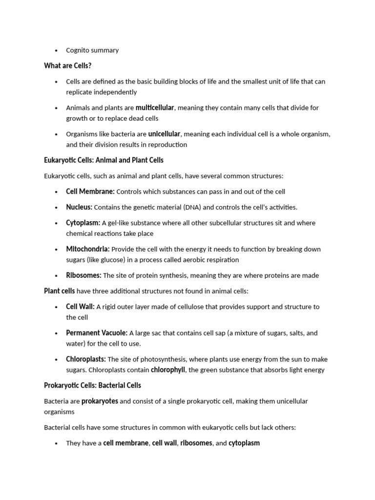 Cognito Summary Cells | PDF