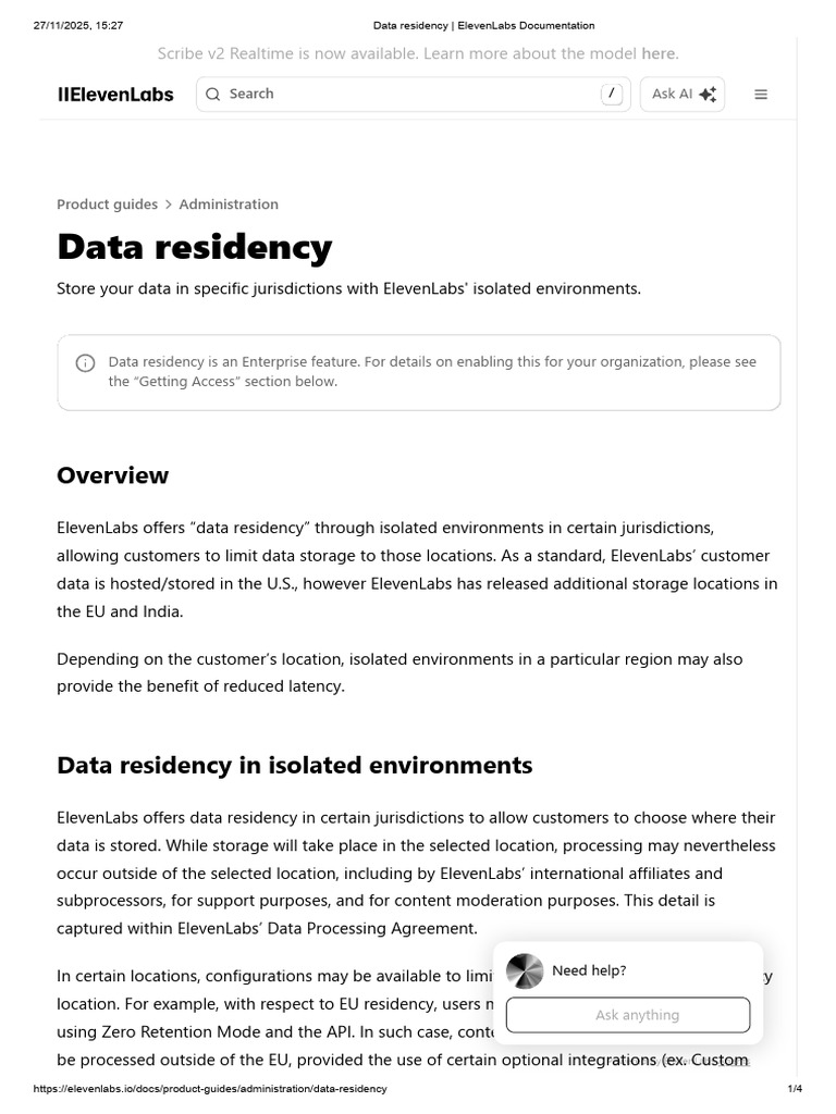Data Residency - ElevenLabs Documentation | PDF | Regulatory Compliance ...