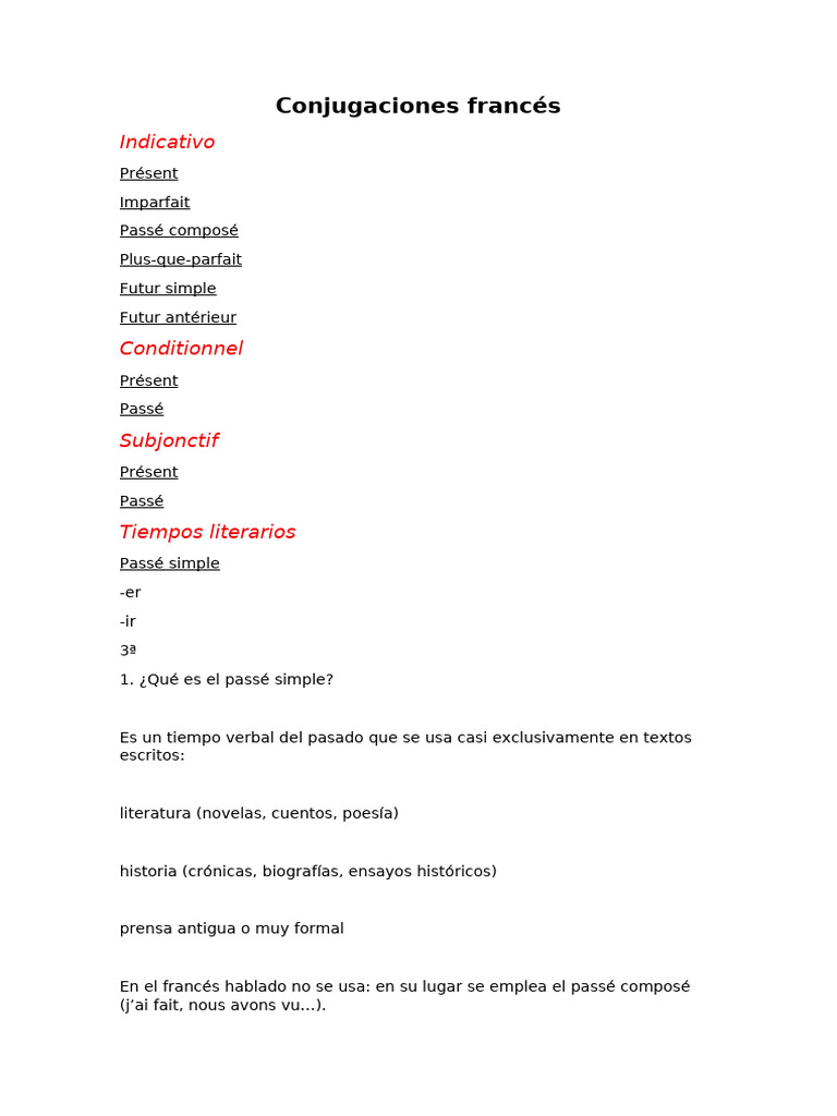 Conjugaciones del Passé Simple en Francés | PDF