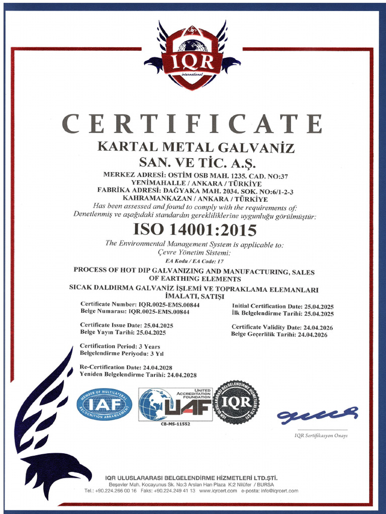 Kartal Metal Iso 14001 | PDF
