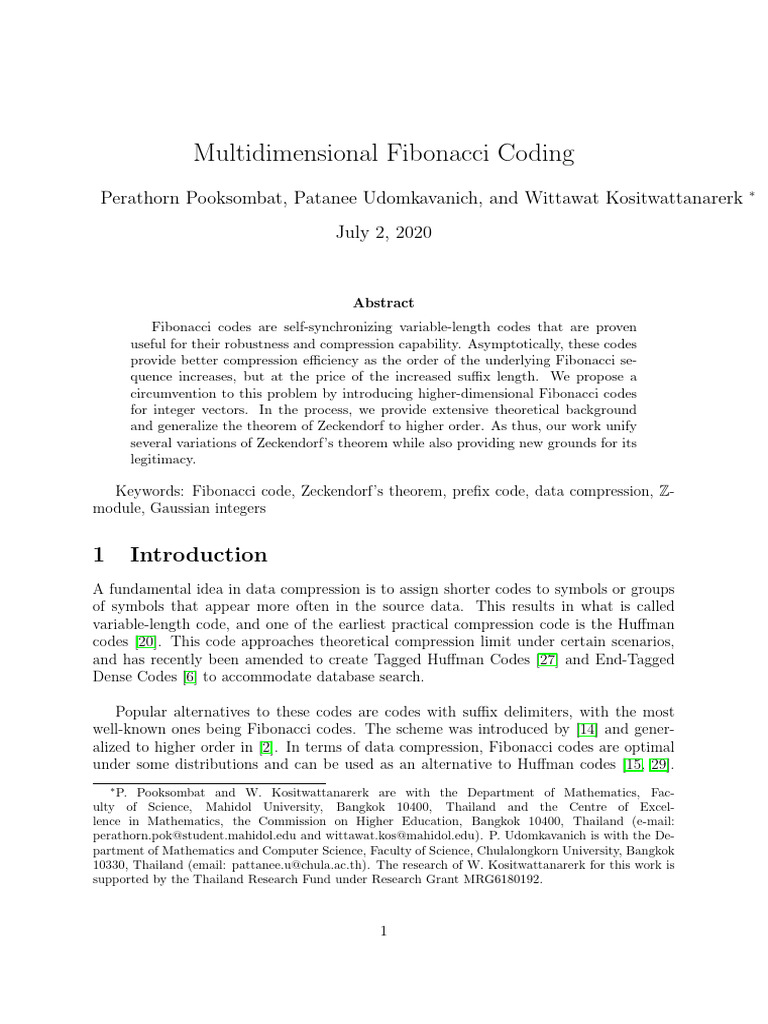 Multidimensional Fibonacci Coding | PDF | Sequence | Eigenvalues And ...
