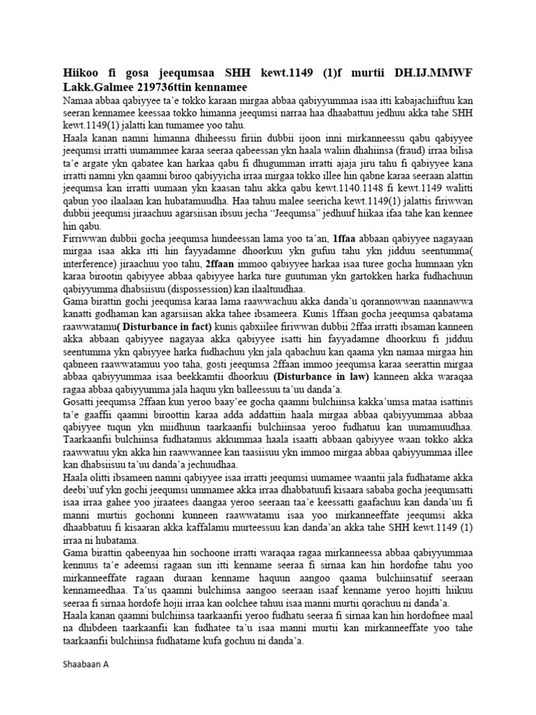 Hiikoo Fi Gosa Jeequmsaa SHH Kewt.1149 | PDF