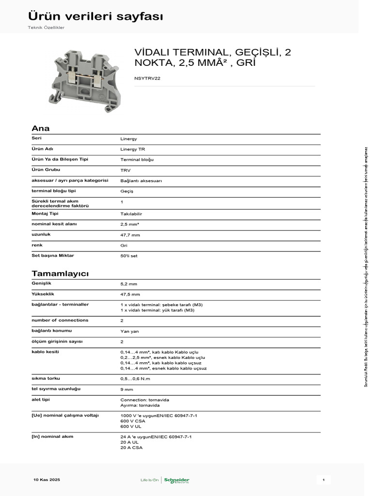 Schneider Electric Linergy TR Terminals Blocks NSYTRV22 | PDF