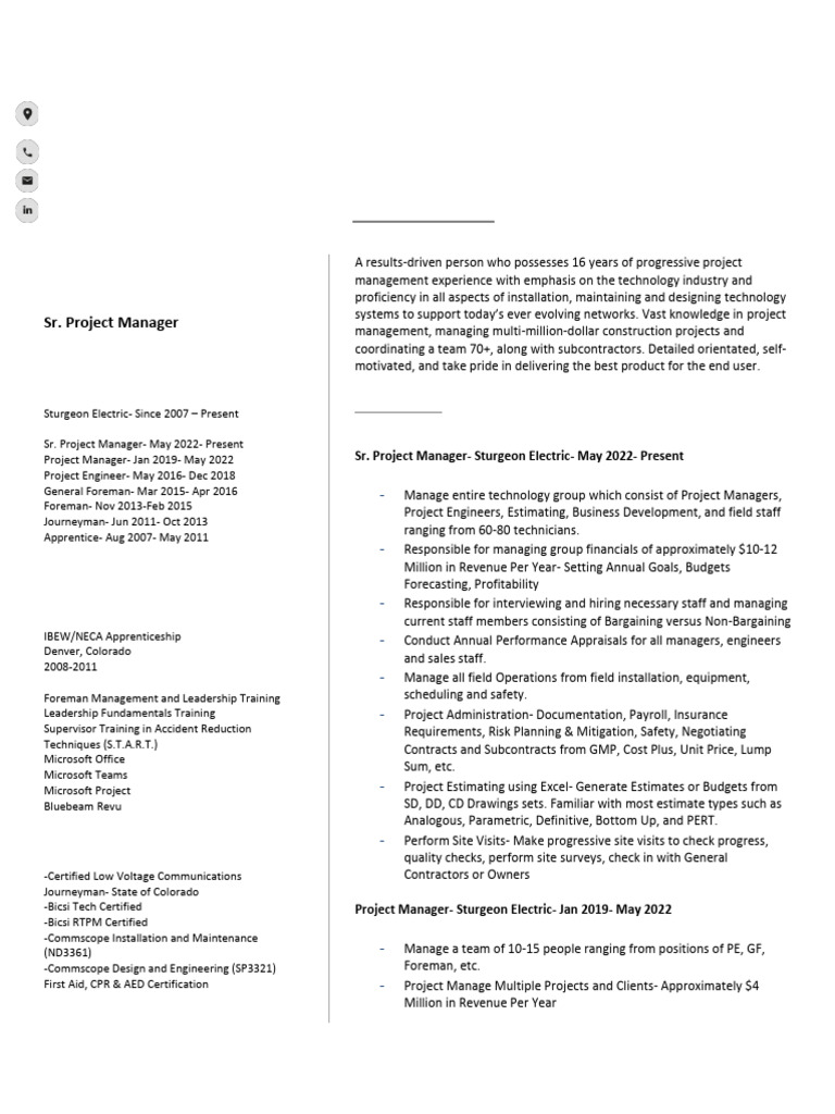 Senior Project Manager Resume Overview | PDF