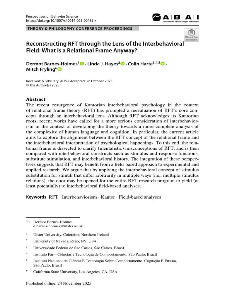 Reconstructing RFT Through the Lens of the Interbehavioral --Field ...