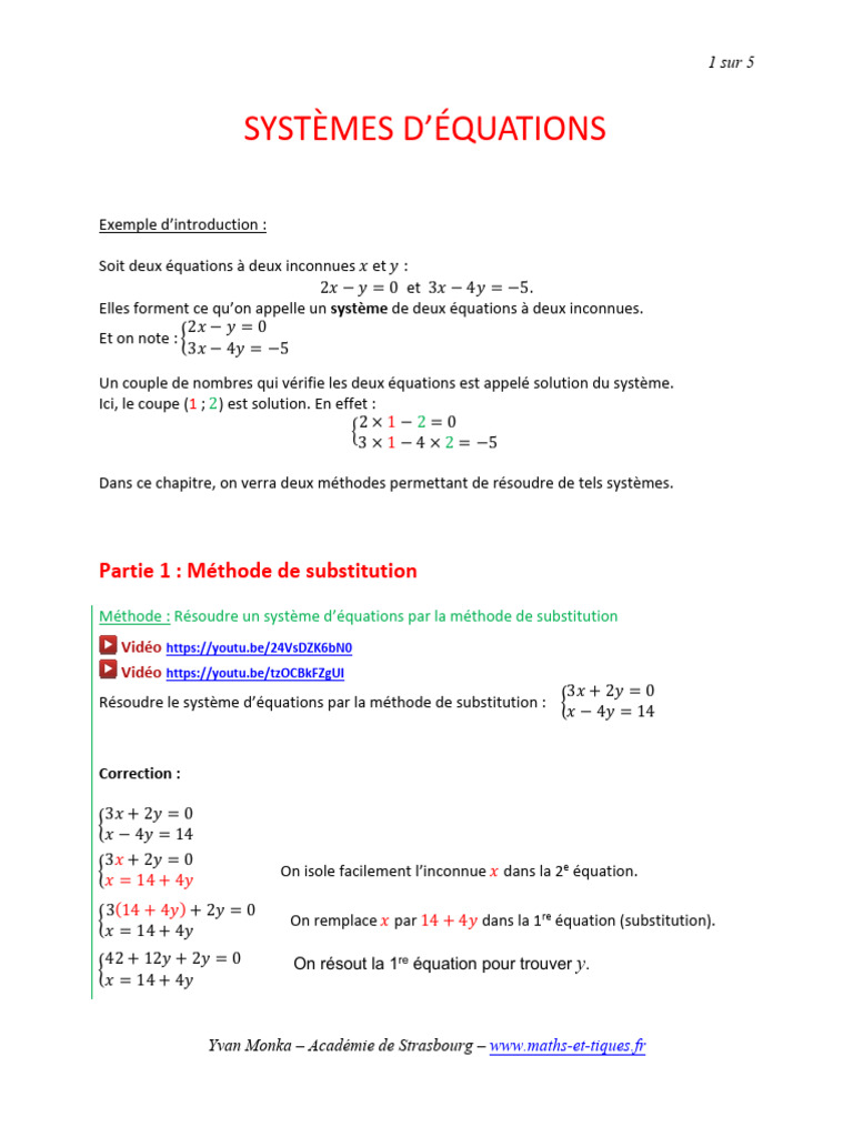 Résolution de systèmes d'équations | PDF | Équations | Mathématiques