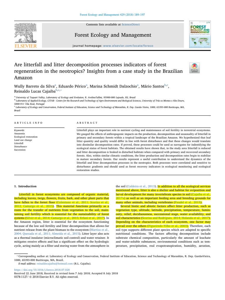 Are Litterfall and Litter Decomposition Processes Indicators of Forest ...